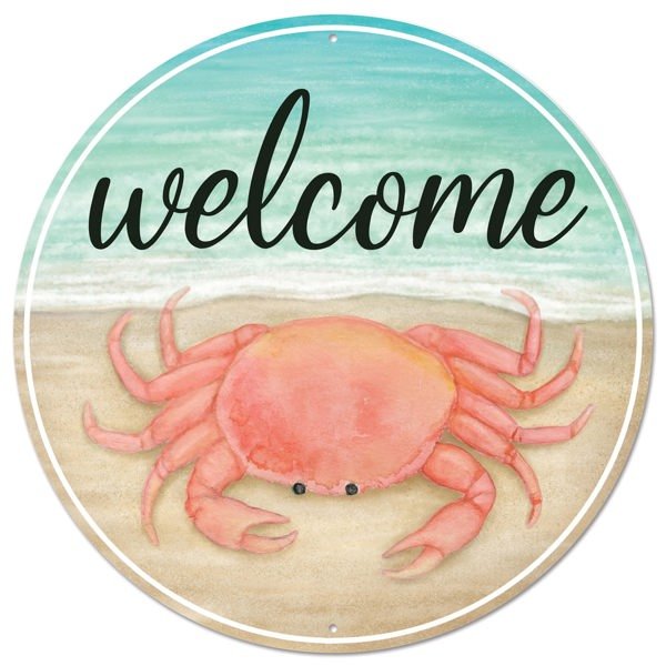 12" Round Metal Welcome w/Crab Sign - MD1389 - The Wreath Shop