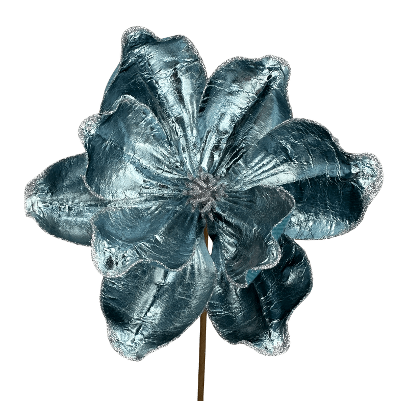 14" Metallic Magnolia Stem: Blue - 86252BL - The Wreath Shop