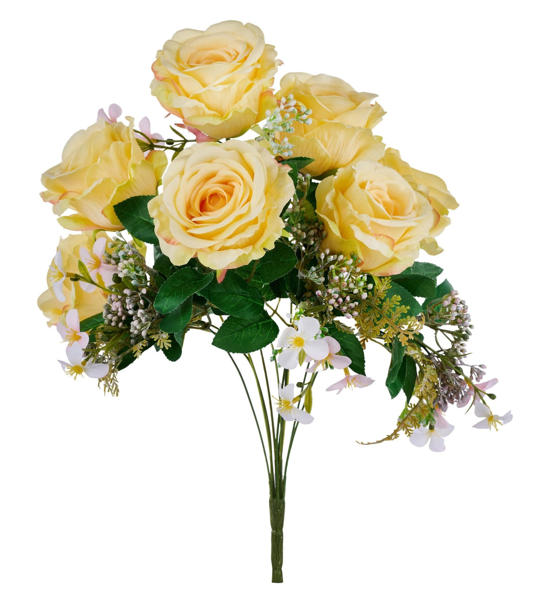 20" Rose/Leaf Bush: Yellow - FN170929 - The Wreath Shop