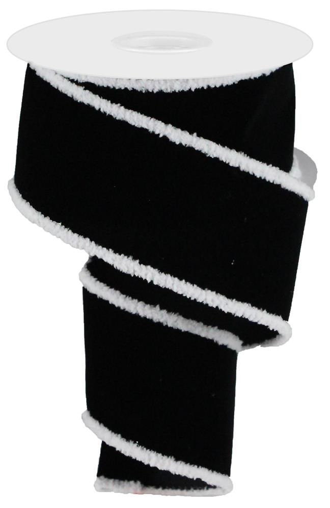 2.5" Black Velvet w/ Snowdrift Trim Ribbon - 10yds - RG01893L6 - The ...