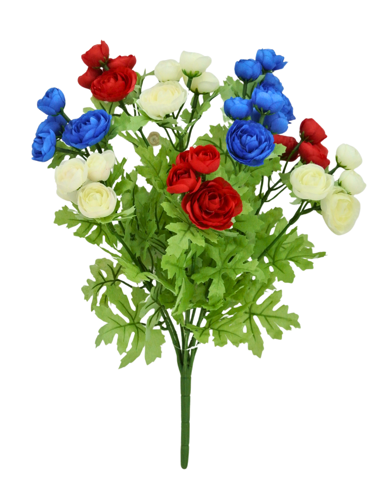 16" Mini Ranunculus Bush: Red/White/Blue - 84055-RDWTBL - The Wreath Shop